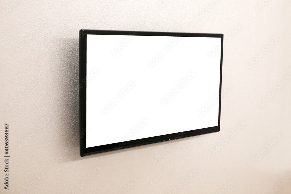 LED TV blank white screen on the wall for design, advertising design ...