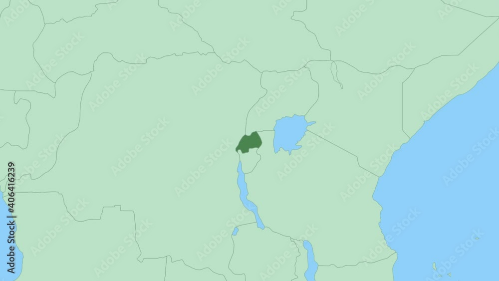 Map of Rwanda with pin of country capital. Rwanda Map with neighboring ...