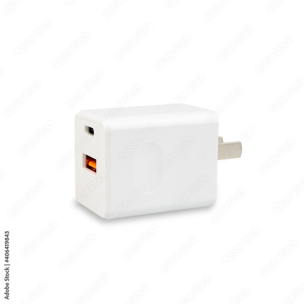 Right views of White color adapter plug with USB-A and USB-C for new ...