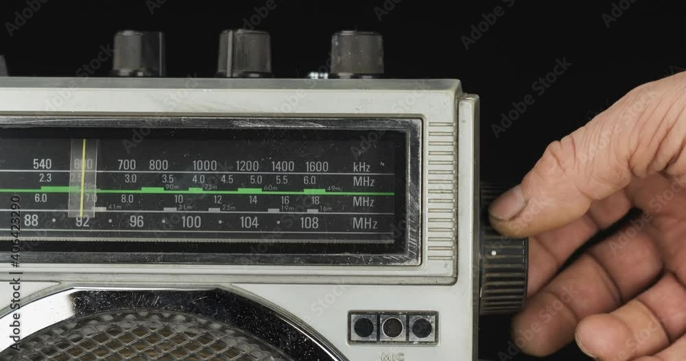 Vintage radio receiver and record player with fm scale. Tuning analog ...