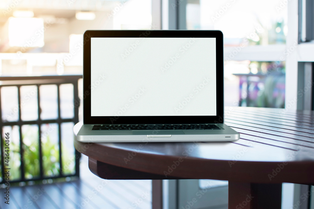 Computer monitor isolated on white screen on office style desk. Stock ...