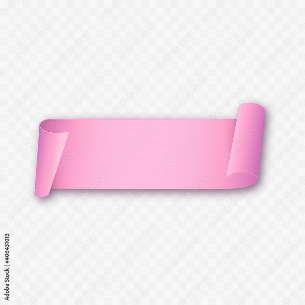 Pink ribbon scroll curved paper on transparent background. Vector Stock ...