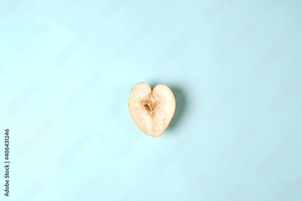 Fresh pear set, isolated whole and sliced. From the top view as a ...