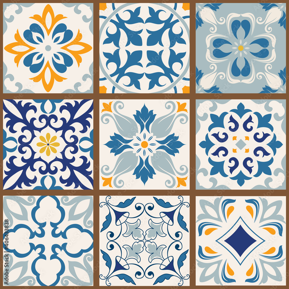 Collection of 9 colorful tiles. Seamless patchwork tile with Islam ...