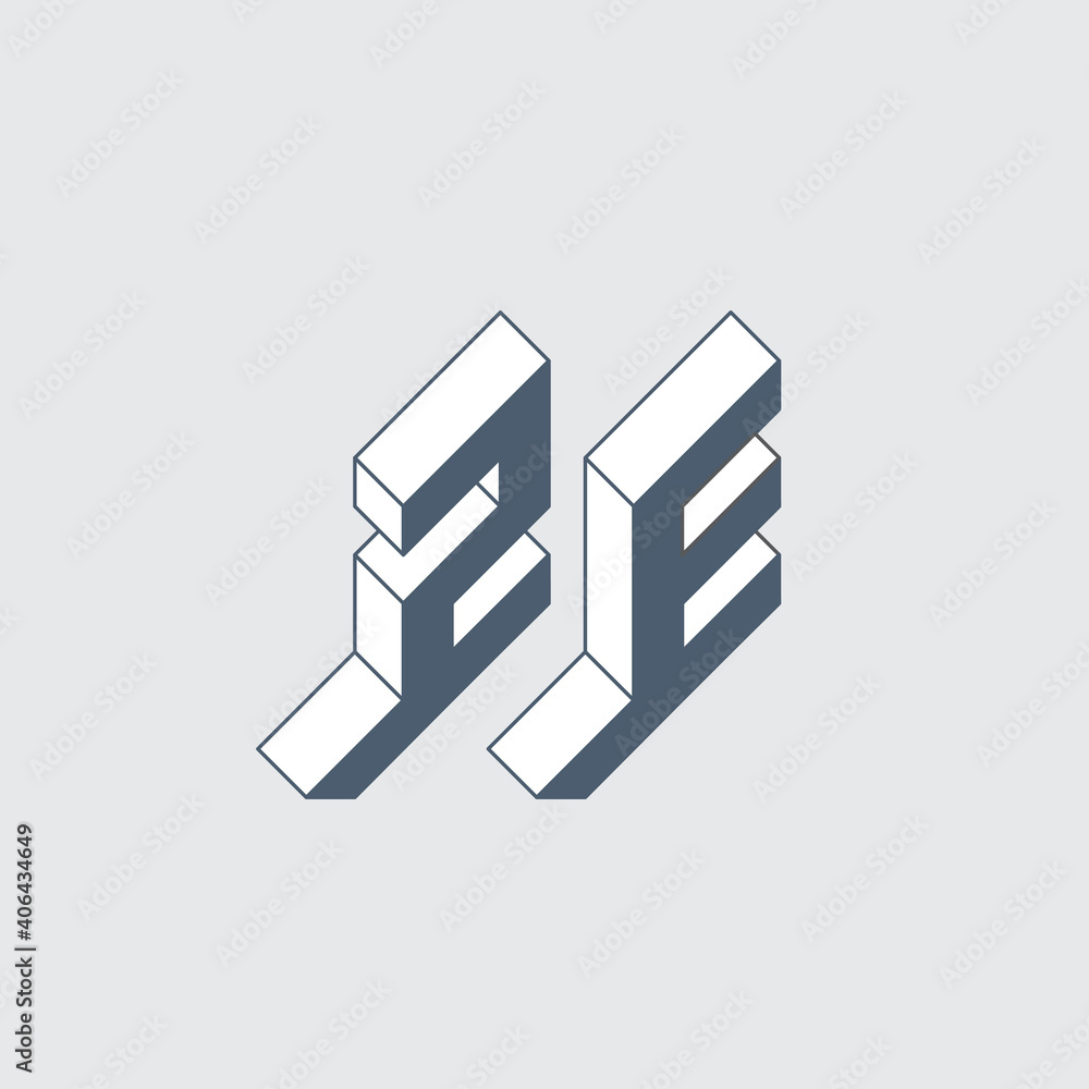 ZE or 2E - monogram or logotype. Volume alphabet. Three-dimension ...