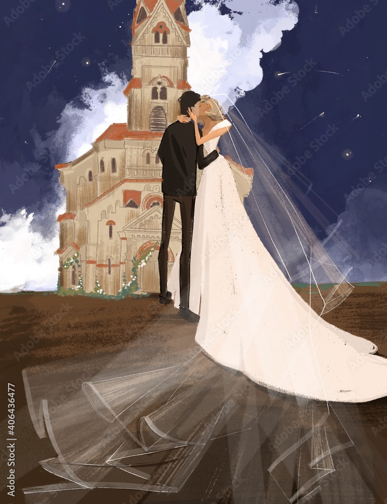 Lovely wedding couple kissing. Emotional couple in love, engagement ...