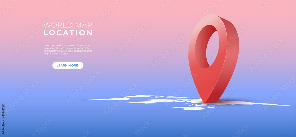 Navigator 3d pin location checking on world map background. Locator ...
