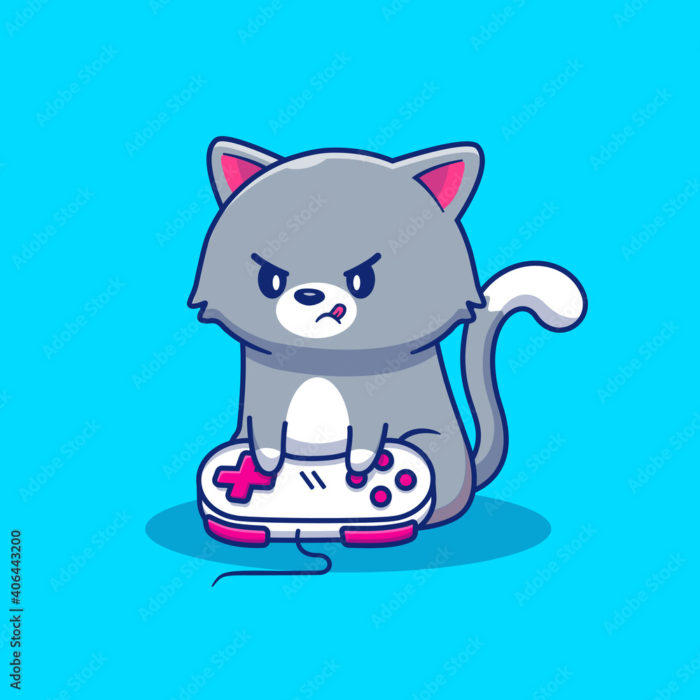 Angry Cat Gaming Cartoon Vector Icon Illustration. Animal Technology ...