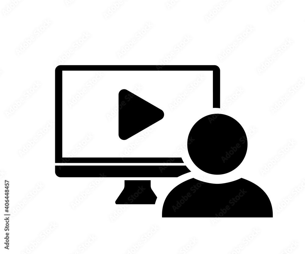 Web conference icon with user and computer screen, digital ...
