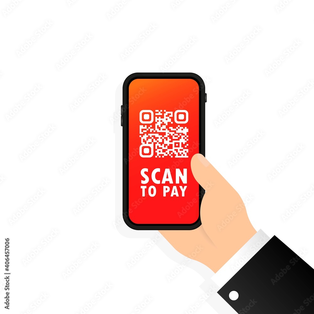 Scan QR code to pay with Mobile phone. Smartphone scanning QR-code ...
