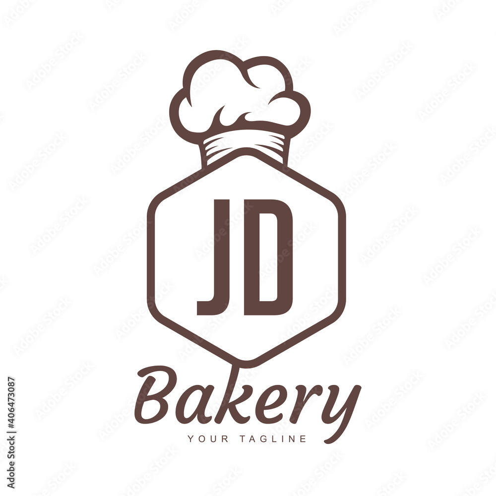 JD Letter Logo Design with Chef Icon, Bakery Logo Concept Stock Vector ...