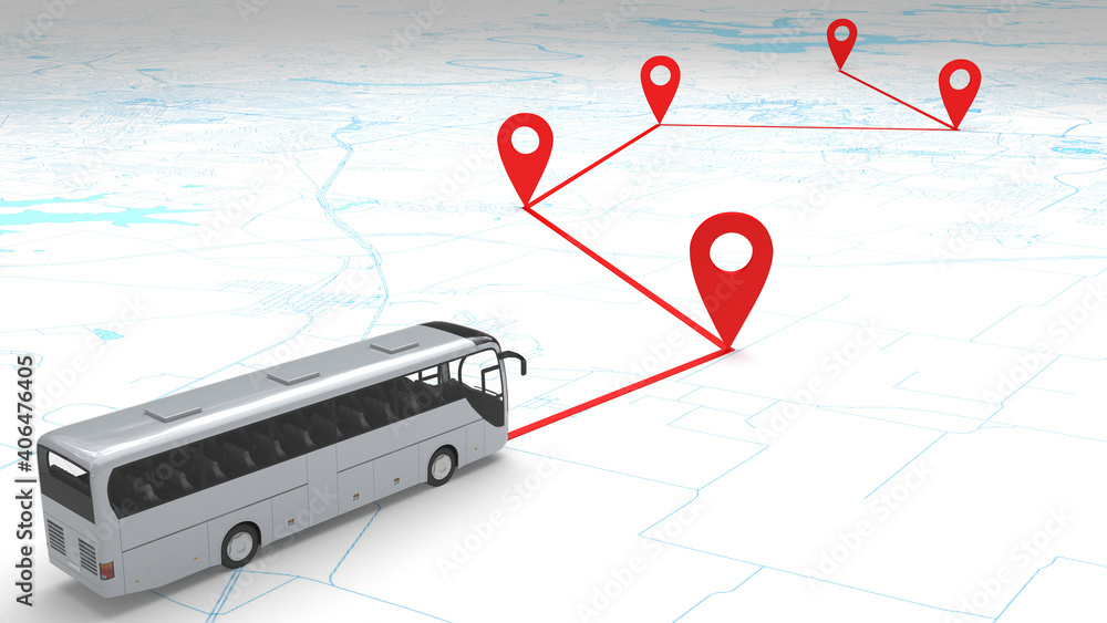 concept bus route on the map Stock Illustration | Adobe Stock