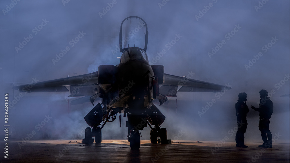 Fighter Pilot, dramatic top gun style silhouette of pilots standing ...