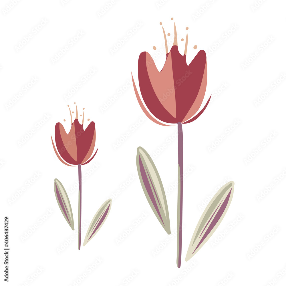 Tulip, flat vector illustration. Stylized spring flower in natural ...