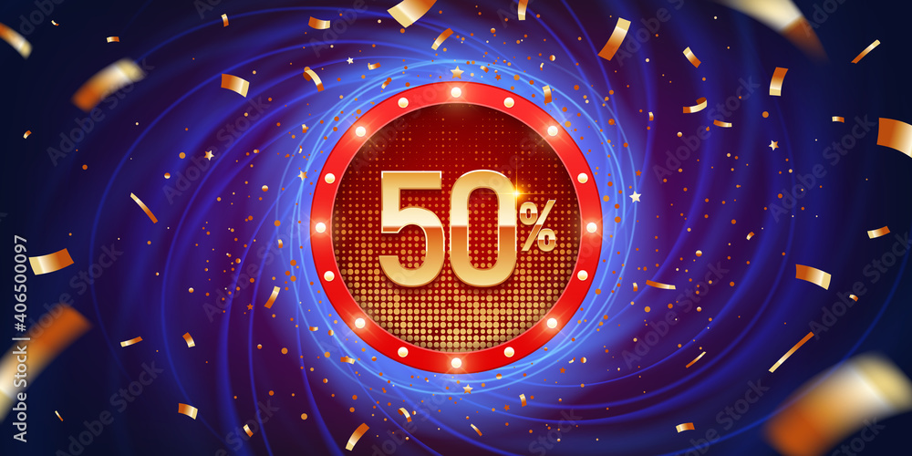 50 Percent discount golden 3D sign. 3D Golden number with percent sign ...