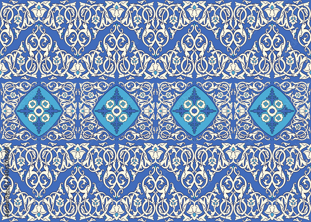 Seamless Middle Asian kazakh pattern in lapis blue and turquoise ...