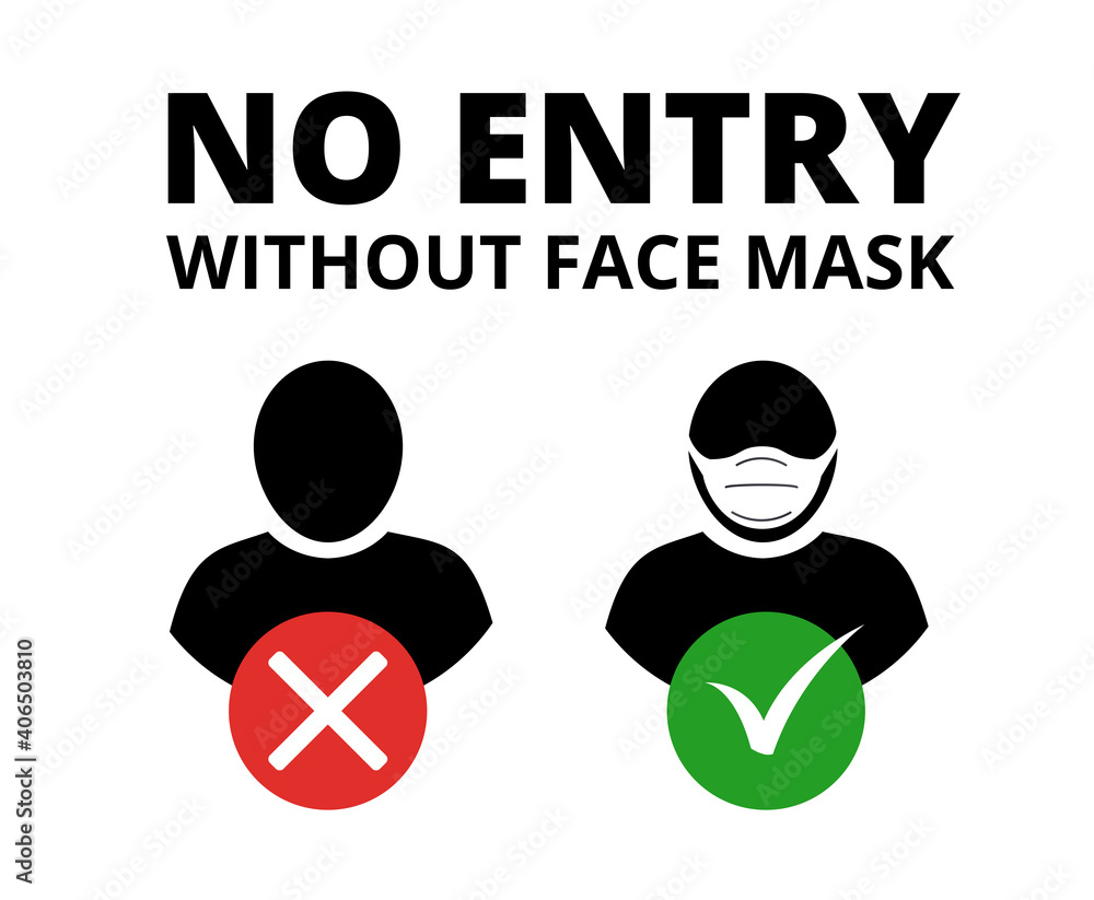 No Entry Without Face Mask or Wear a Mask Icon. Vector Image. Stock ...