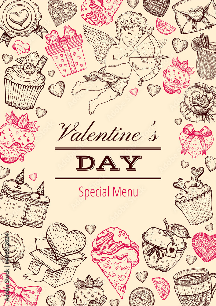 Valentine day menu. Dinner background. Love restaurant food menu ...