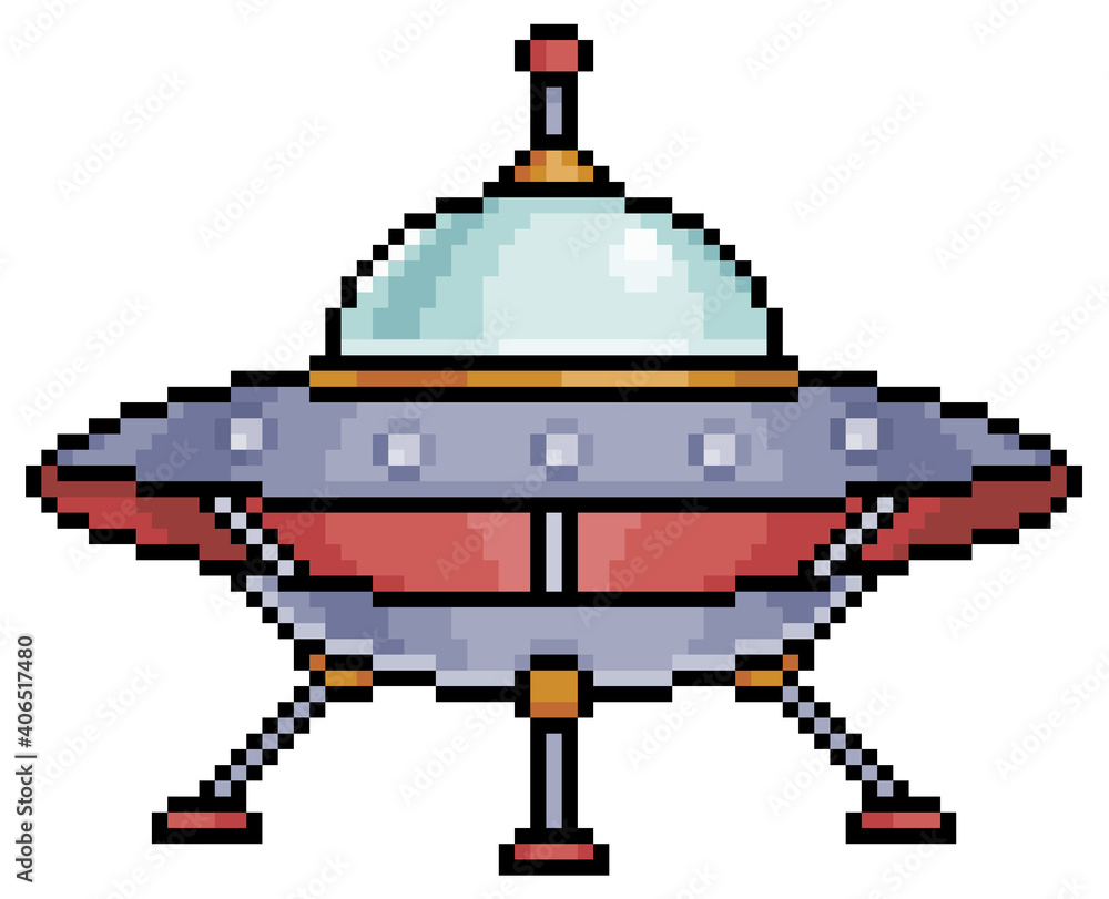 Pixel art alien spaceship item for 8bit game on white background Stock ...