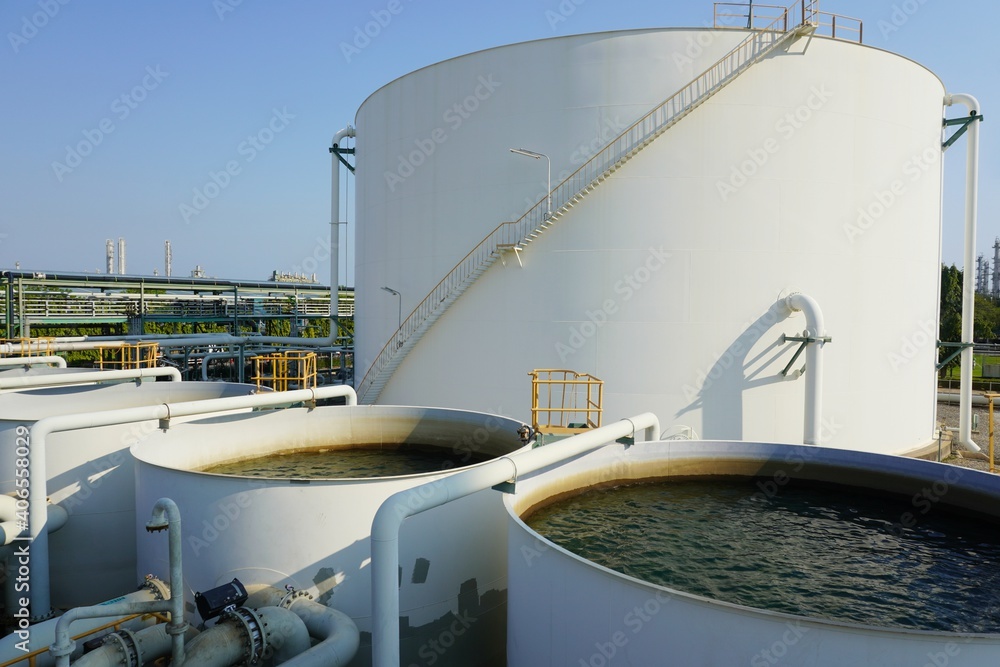 Large industrial tanks or spherical tanks of petrochemical plant, oil ...