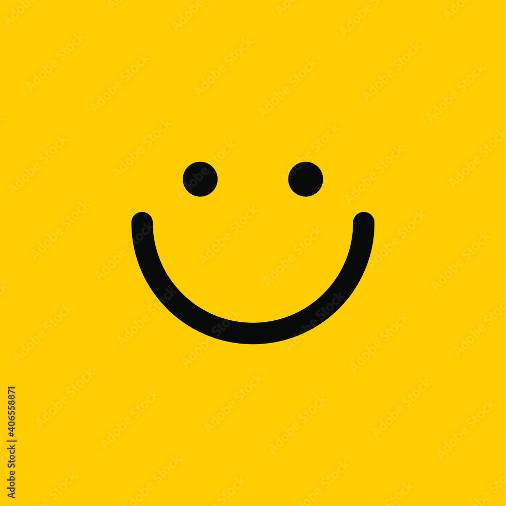 Smile icon. Face Smiling logo on yellow background. Vector illustration ...