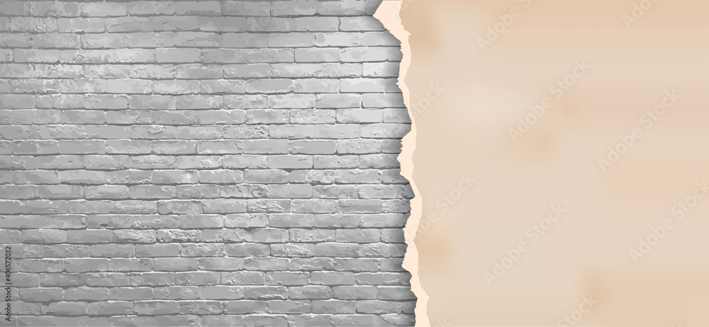 Ripped paper on modern brick wall texture background, Vector ...
