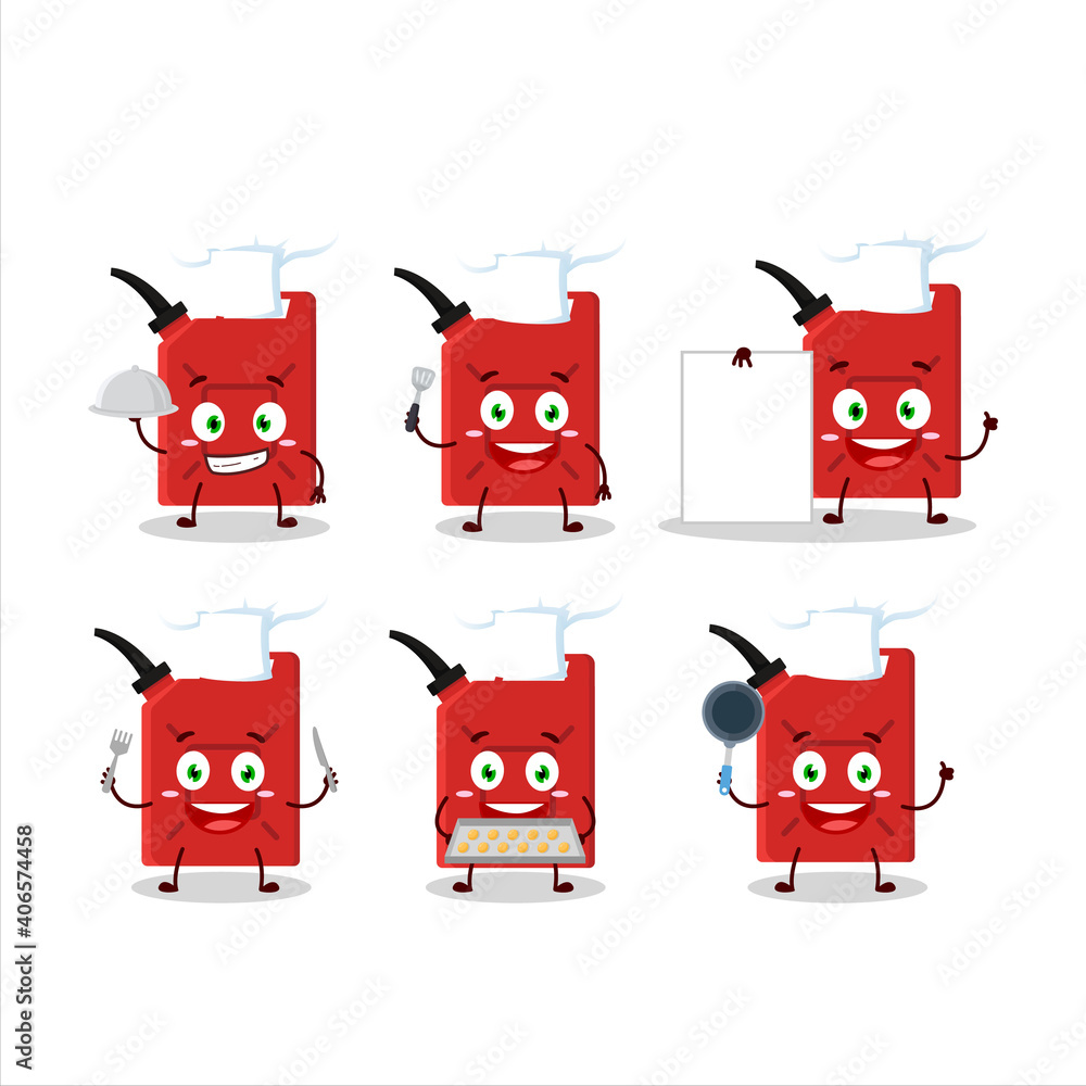 Cartoon character of red gas tank with various chef emoticons Stock ...