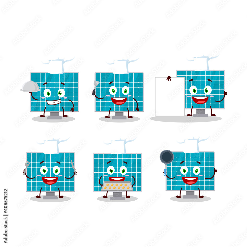 Cartoon character of solar panel with various chef emoticons Stock ...