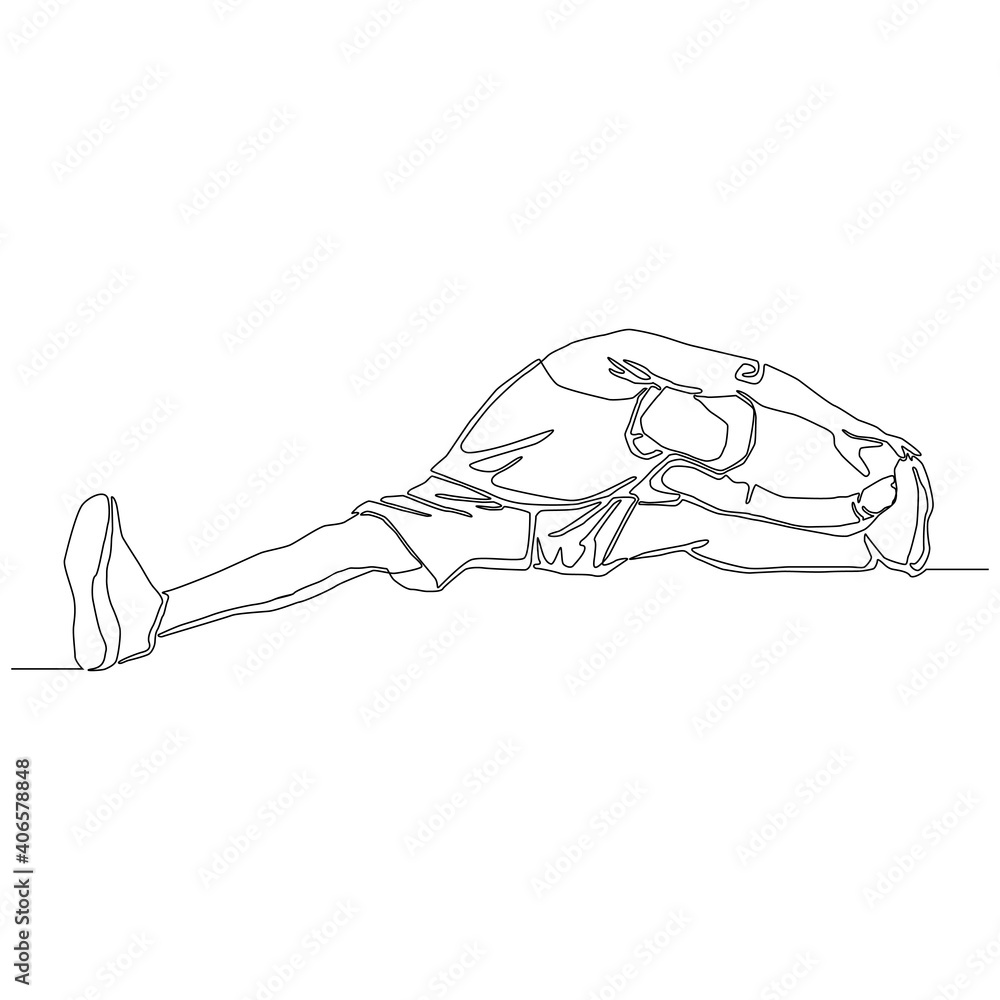 Continuous drawing line of man bending over his body to left side to ...