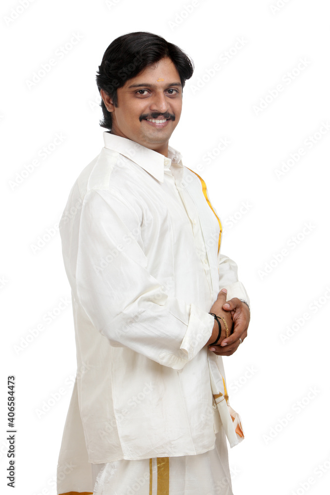 Traditional Indian young man on white. Stock Photo | Adobe Stock