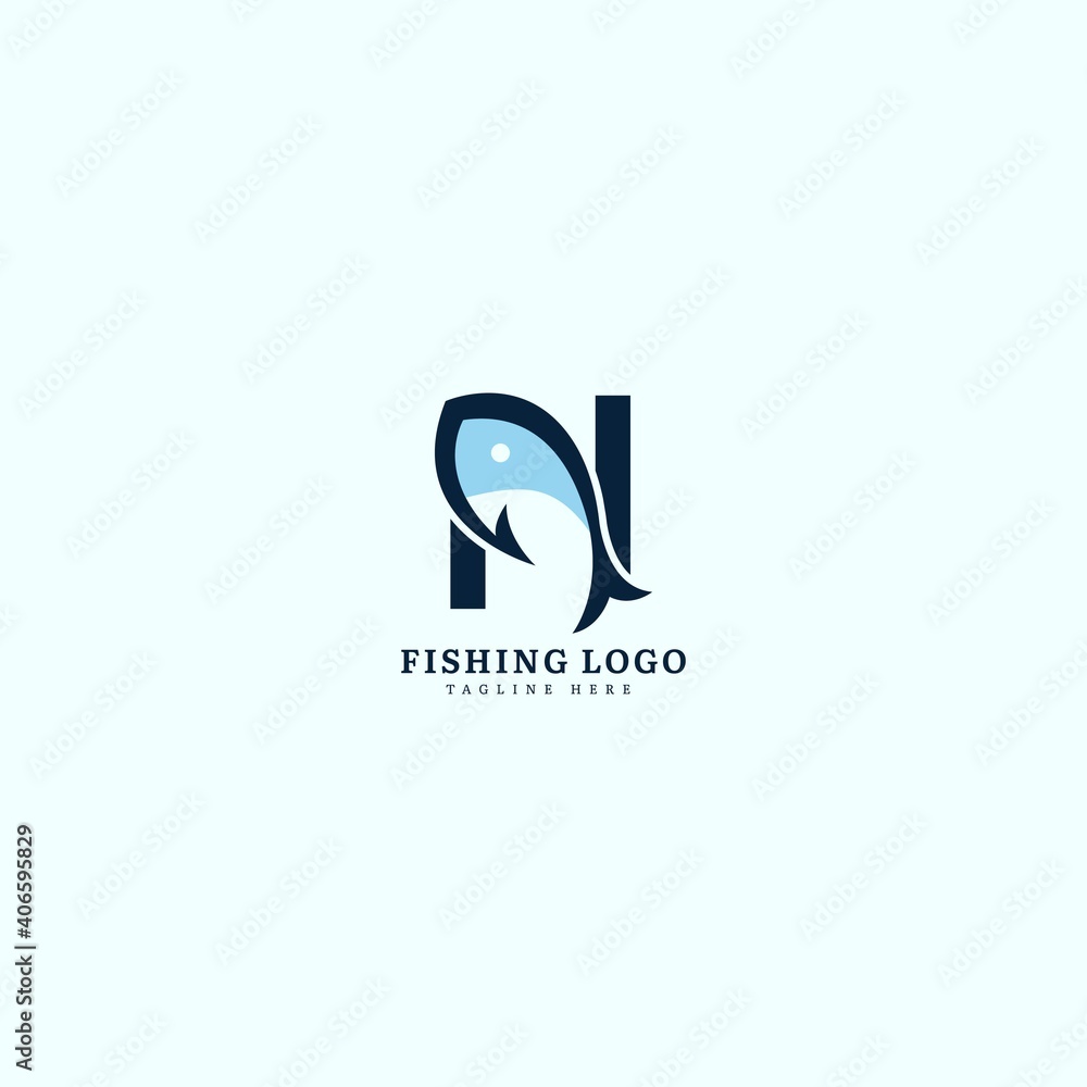 Initial letter N logotype. Minimalist fish logo concept, fit for ...