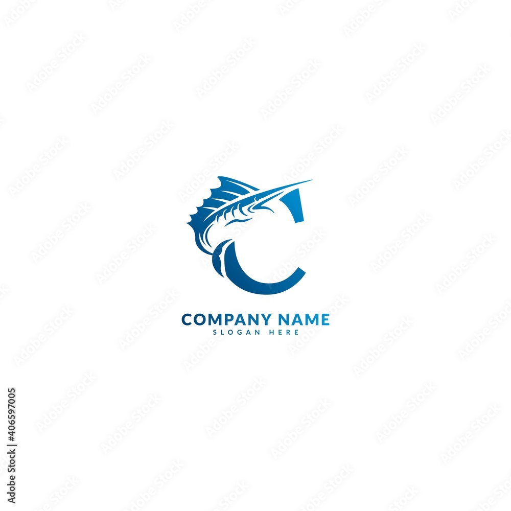 Initial letter C logotype. Minimalist fish logo concept, fit for ...