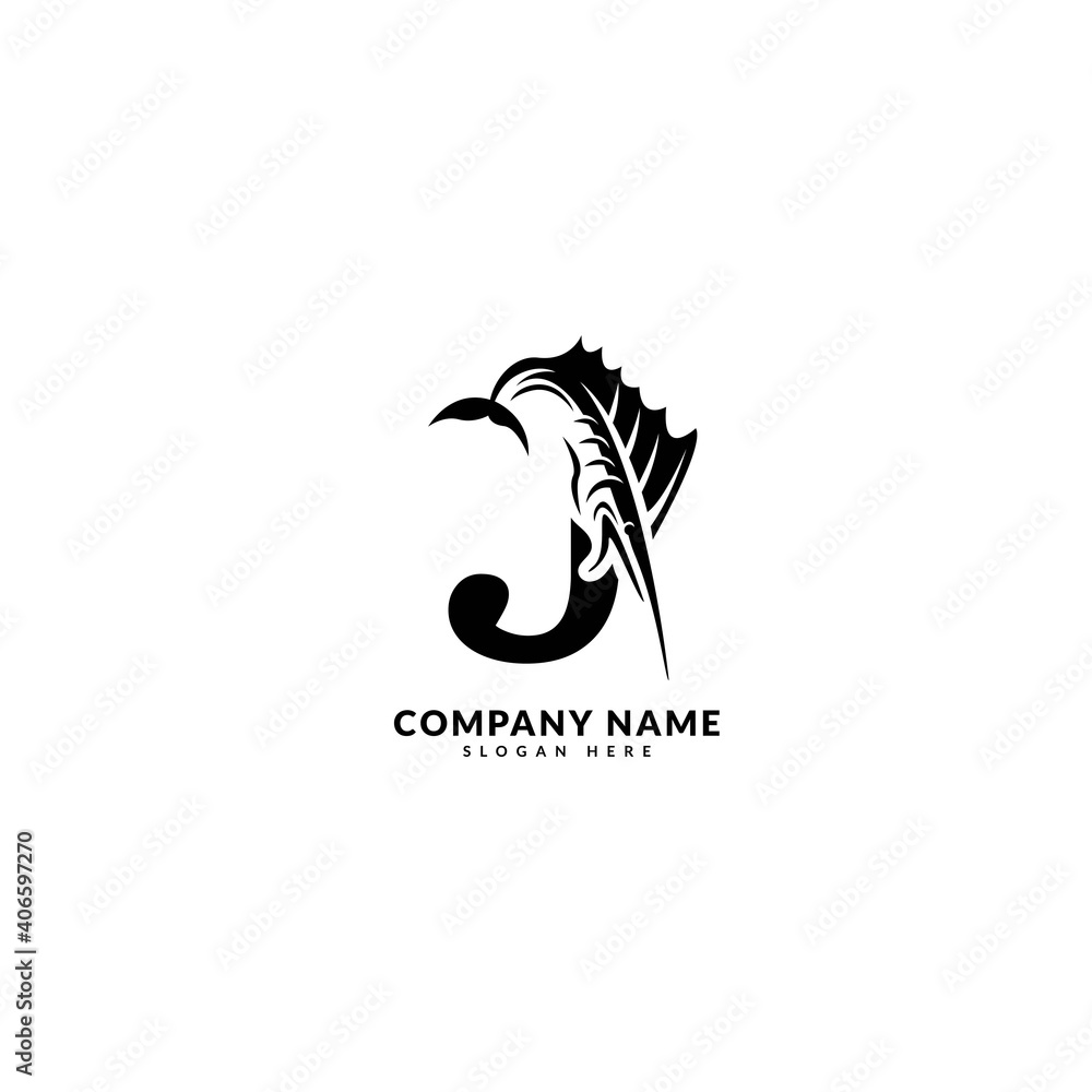 Initial letter J logotype. Minimalist fish logo concept, fit for ...