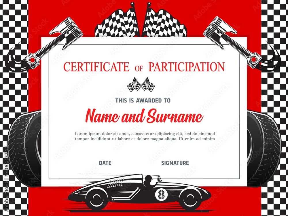 Race participation diploma, certificate vector template. Award border ...