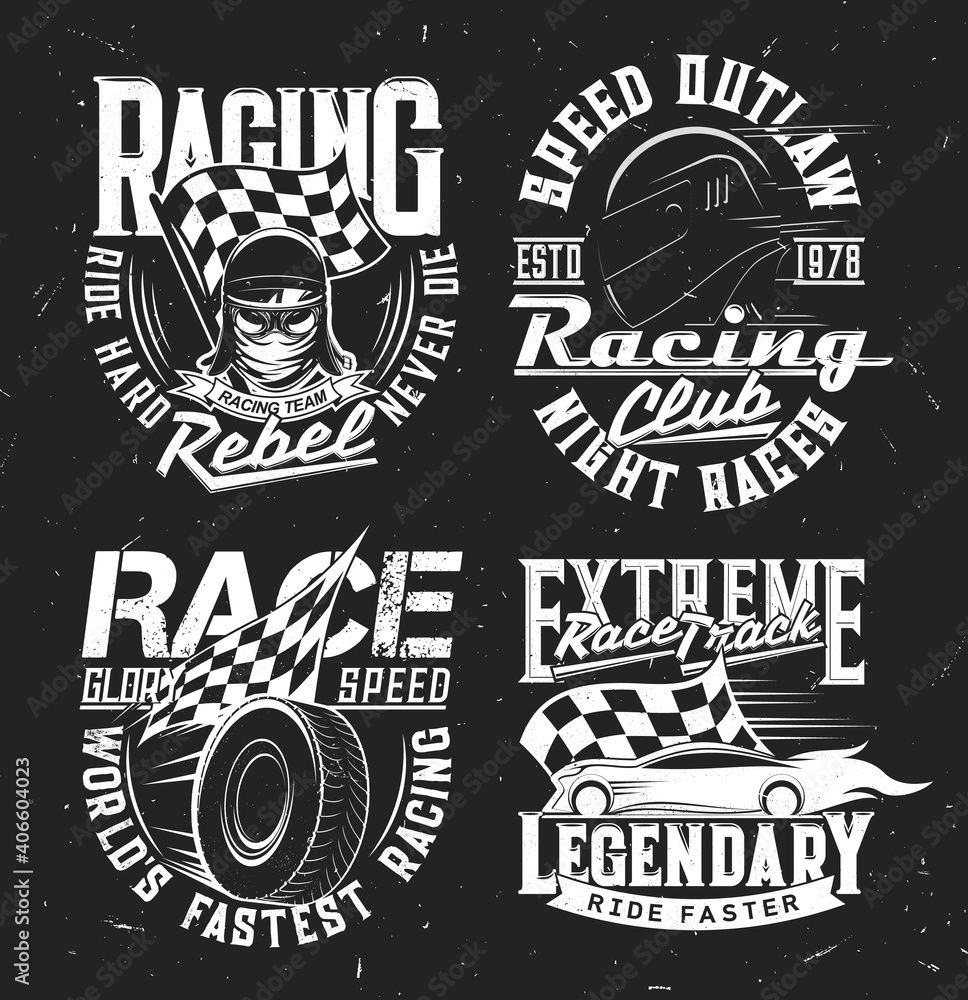 Tshirt prints with car rally, racing club and motorsport championship ...