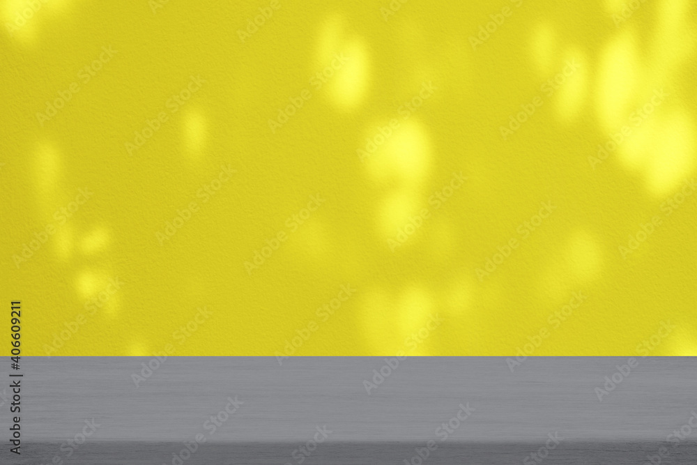 Wood Table in Ultimate Gray Color with Tree Shadow on Concrete Wall ...