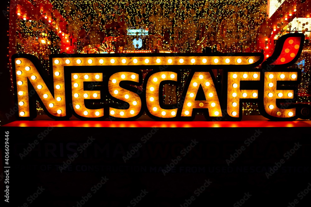 BANGKOK, THAILAND - DECEMBER 12, 2020: Nescafe logo display, Nescafe is ...