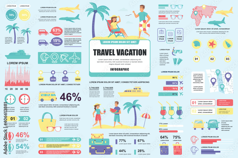 Bundle travel vacation infographic UI, UX, KIT elements. Different ...