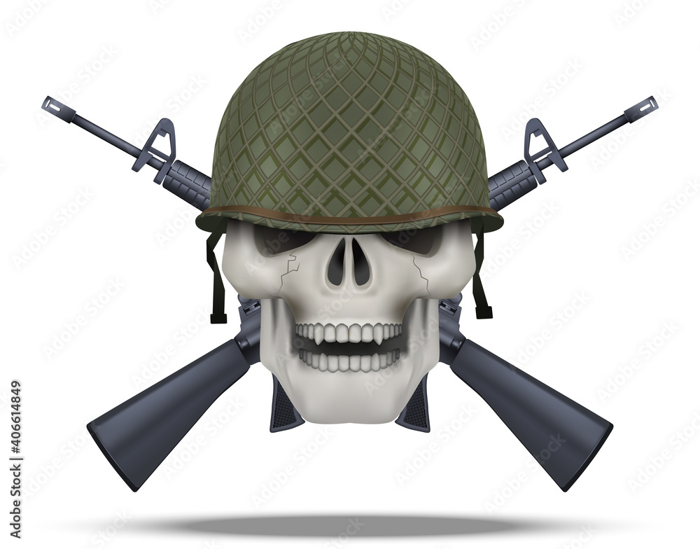 Skull with USA helmet and rifles cross. American military for labels ...