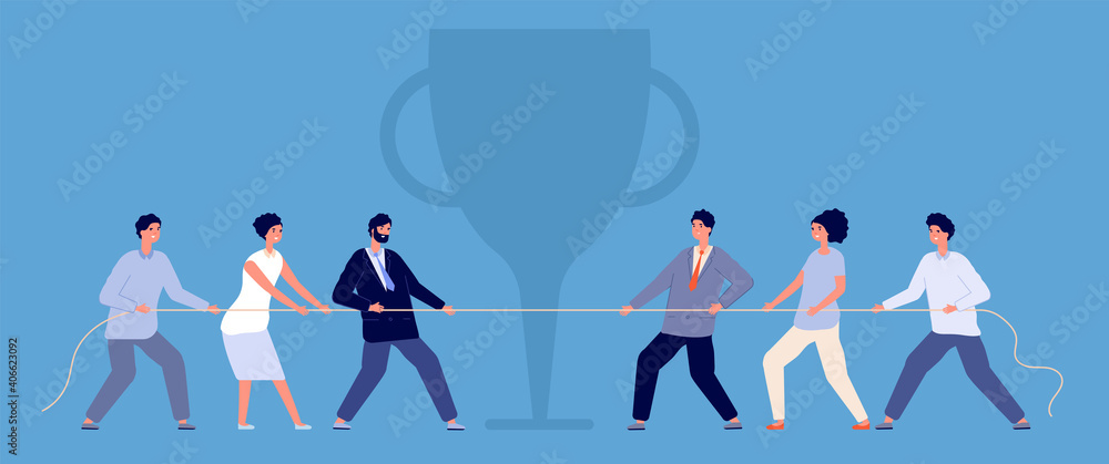 Business rope pulling. Tug war, people confrontation flat concept ...