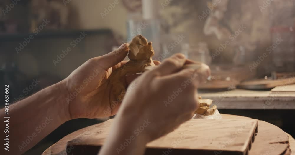 Sculptor artist hand shape clay on wire design sculpture model tool ...