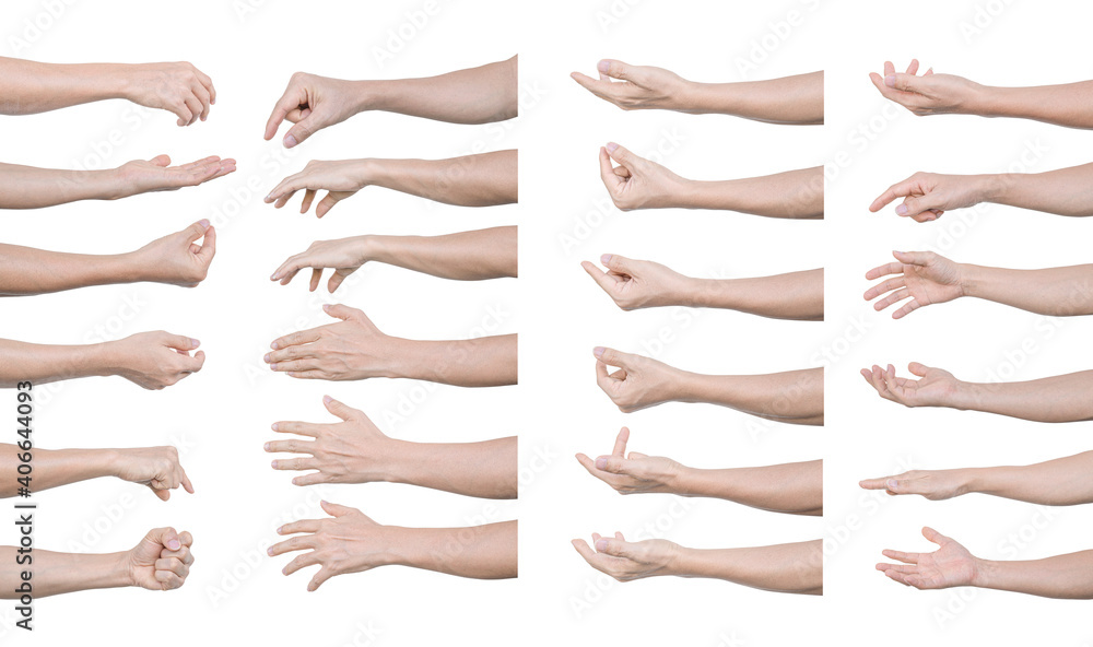 Multiple set of man hands gestures isolated on white background. with ...