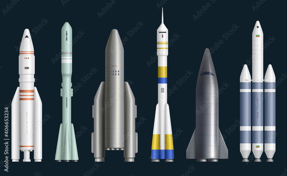 Rockets realistic. Cosmos spaceships for expedition rocket launch ...