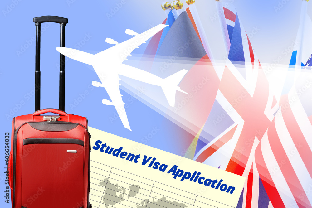 Student visa. Visa document with an airplane taking off in the ...