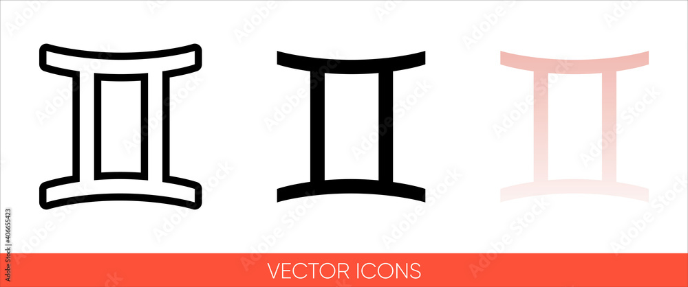 Zodiac sign gemini from May to June icon of 3 types color, black and ...