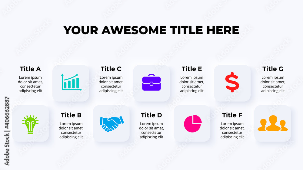 Neumorphic Vector Infographic. Presentation slide template. Squares ...