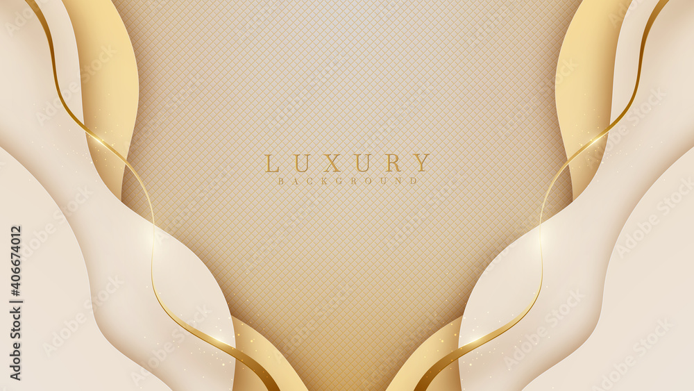 Abstract yellow luxury background with golden line , paper cut style 3d ...