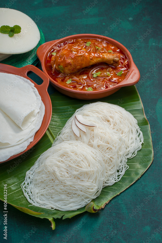 Chicken curry with pathir and ideyappam,a good combination of chicken ...