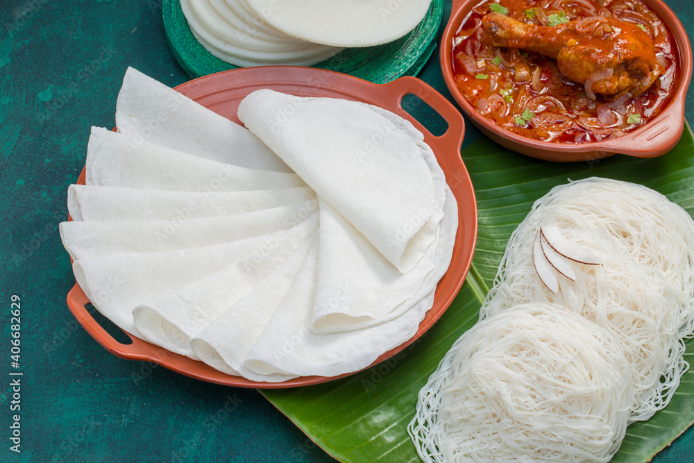 Chicken curry with pathir and ideyappam,a good combination of chicken ...