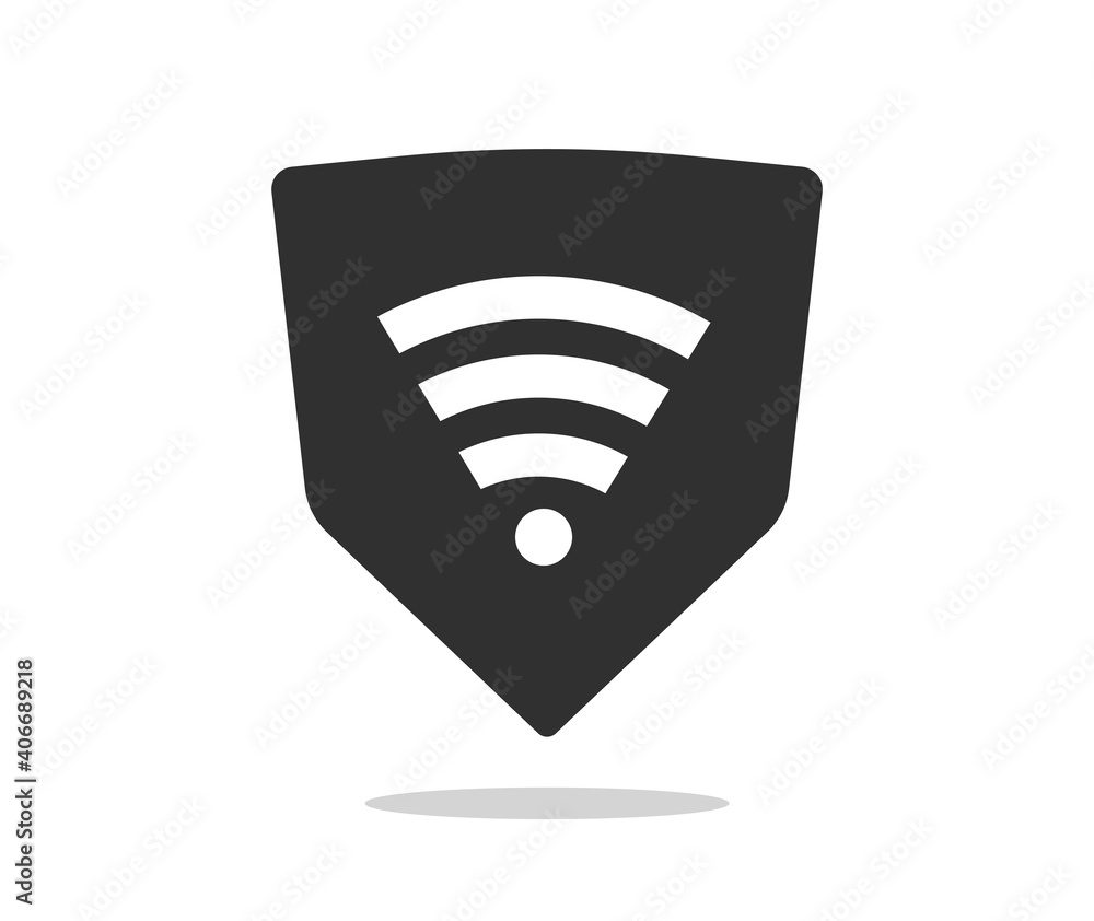 Secure protected wifi network connection with shield vector icon ...